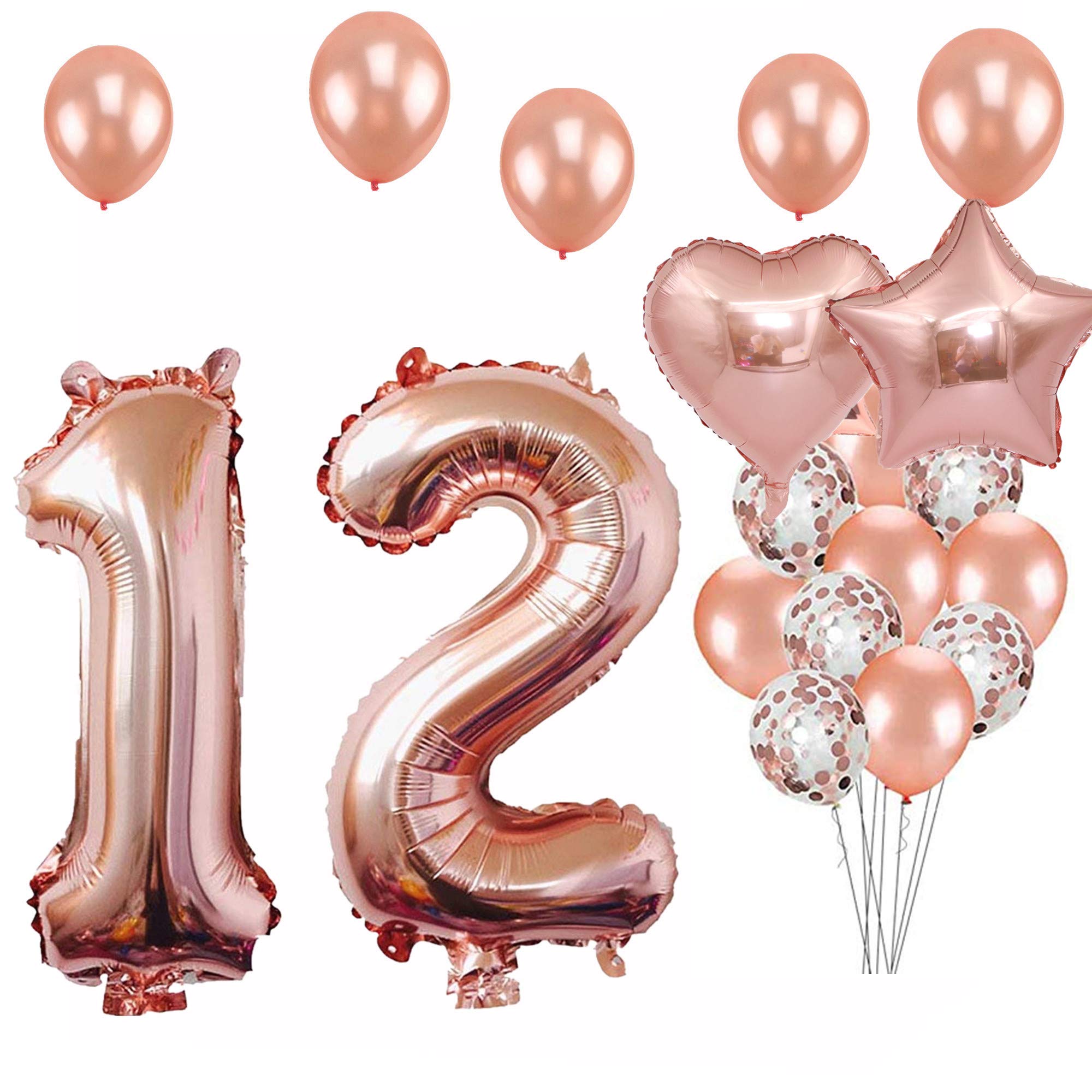 12th Birthday Decorations Party Supplies, Jumbo Rose Gold Foil Balloons for Birthday Party Supplies,Anniversary Events Decorations and Graduation Decorations Sweet 12 Party,12th Anniversary