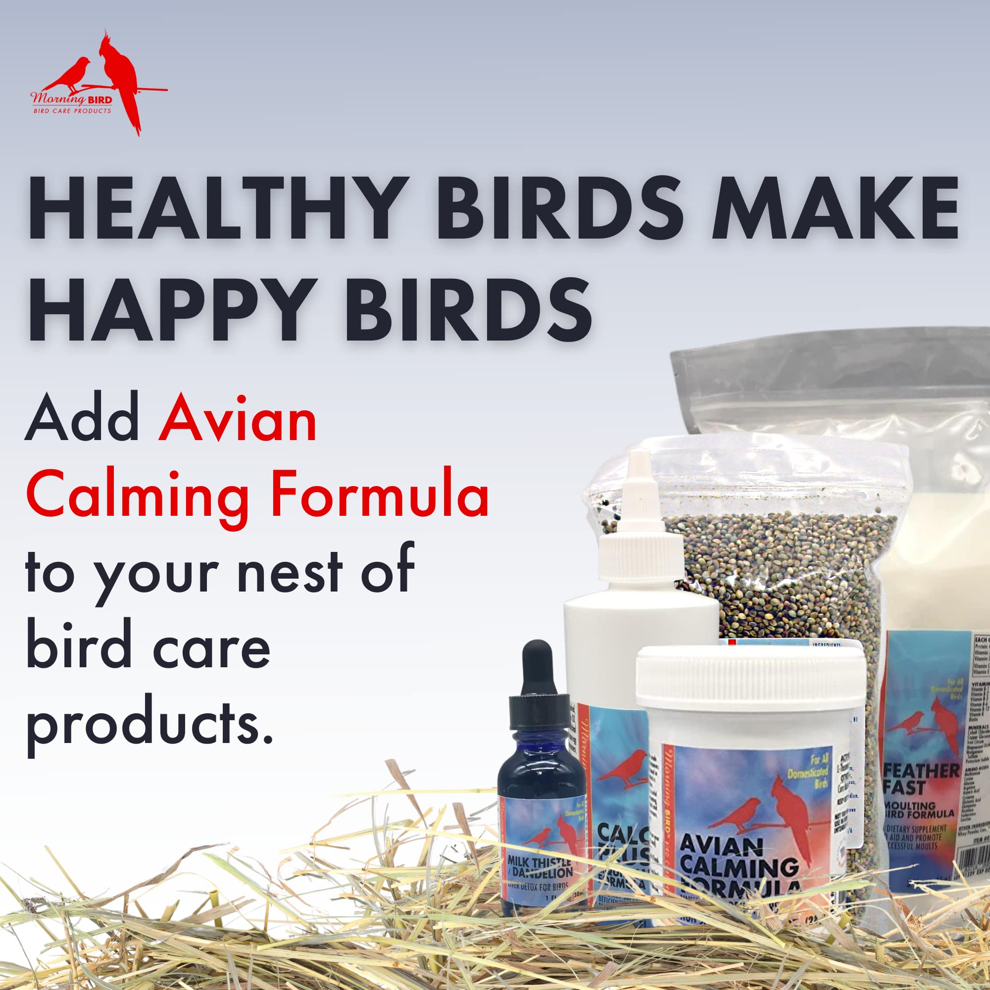 Morning Bird Avian Calming Formula, Non-Sedating Anxiety & Stress Relief Powder for Nervous Birds or Unwanted Behaviors (1 oz)