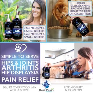 Best Paw Nutrition - Unflavored Liquid Glucosamine for Dogs & Cats - Chondroitin, MSM, Hyaluronic Acid - Dog Arthritis Home Remedy - Joint Supplement for Hip & Joint Pain Relief Pets Love - 16oz