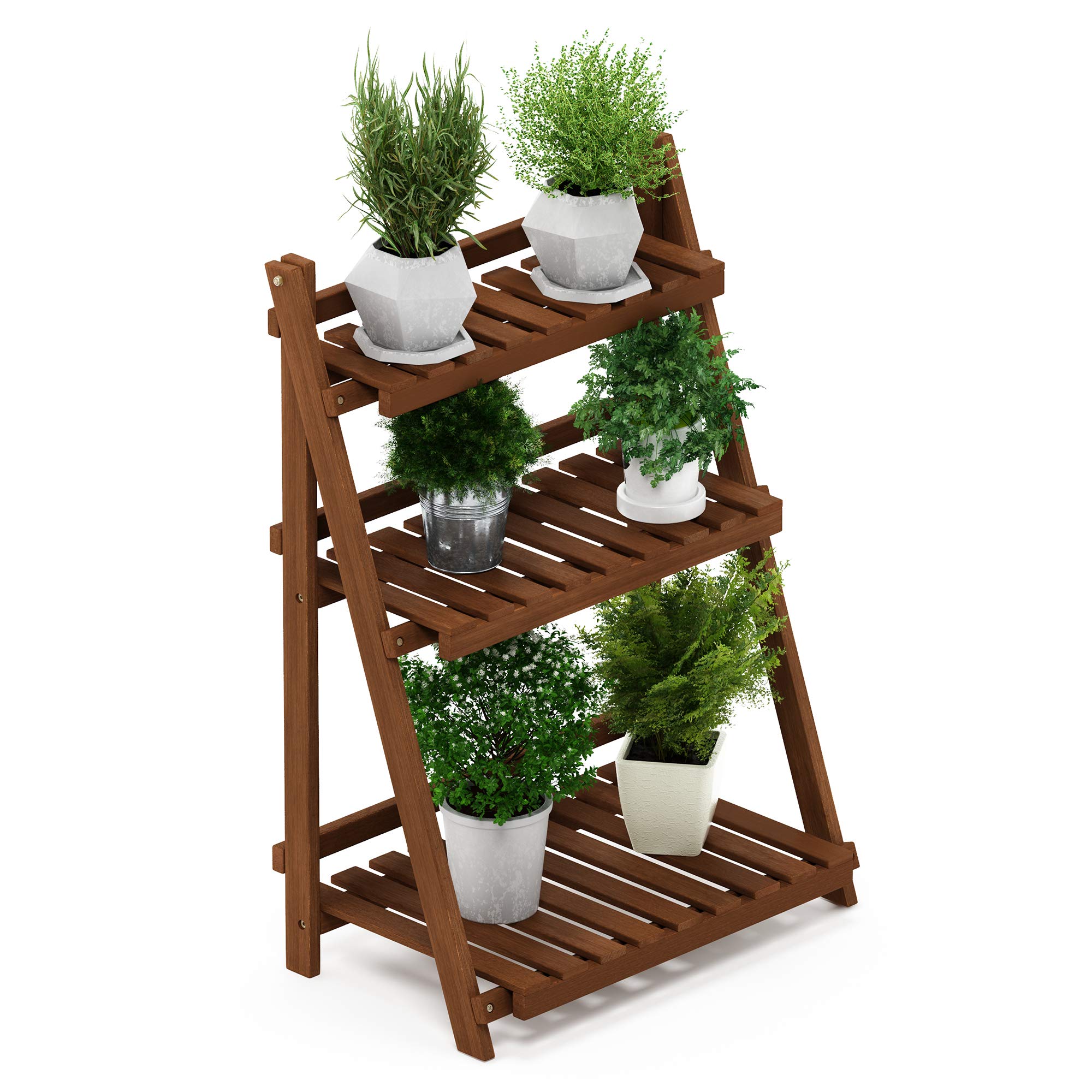 Furinno FG18452 Tioman Hardwood Patio Furniture Outdoor 3-Tier Flower Rack, Natural