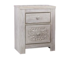 signature design by ashley paxberry boho 2 drawer nightstand with 2 slim-profile usb charging ports, 29.21" tall, whitewash