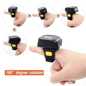 Bluetooth Wireless Ring Barcode Scanner, Portable Wearable Mini Finger 1D Bar Code Reader Work with Windows, Mac OS, Android 4.0+, iOS