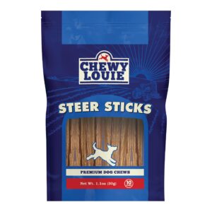 chewy louie 5" steer sticks - 100% beef treat, no artificial preservatives, colors, or flavors. tough, long-lasting, and dental support dog treats.