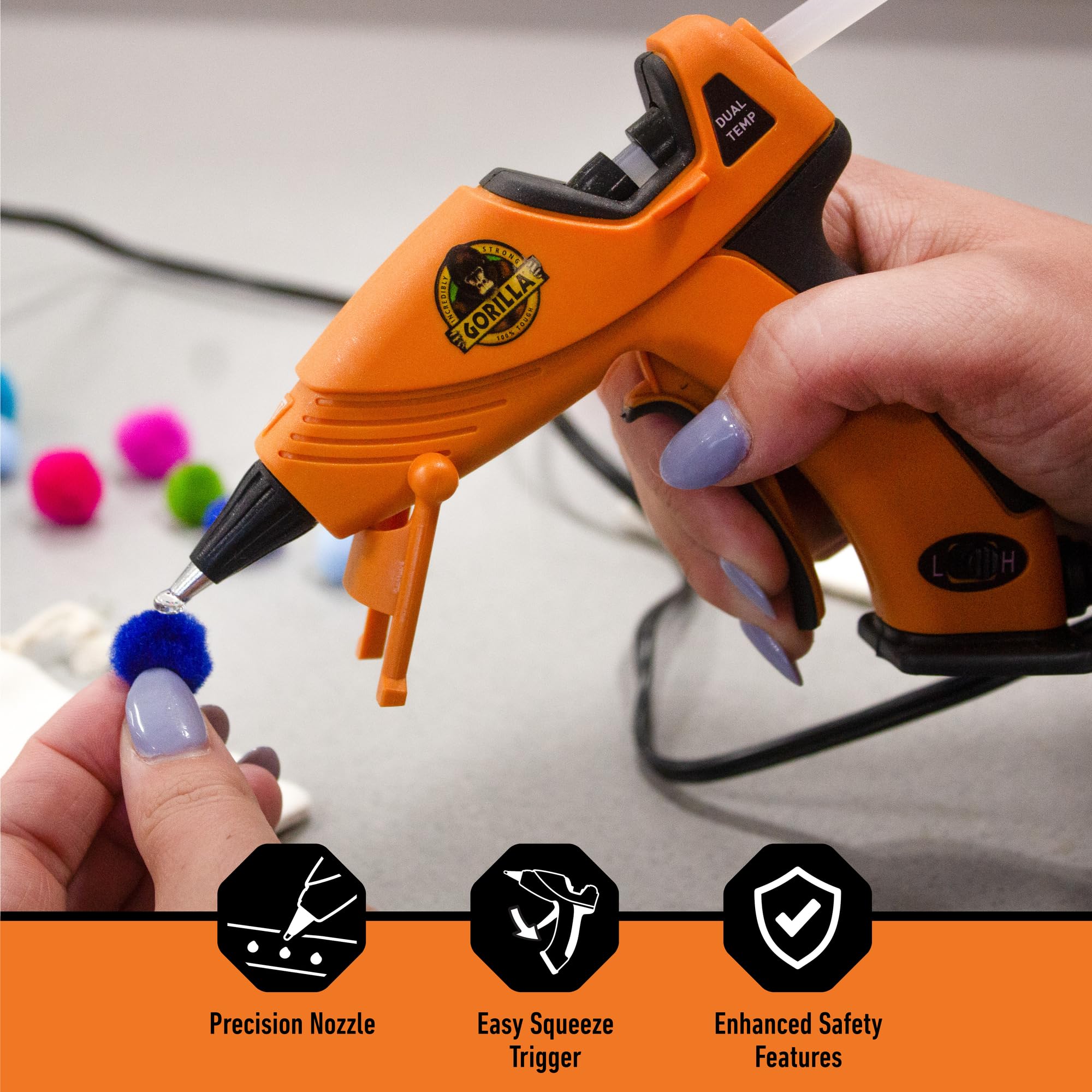 Gorilla Dual Temp Mini Hot Glue Gun Kit with 75 Hot Glue Sticks, Precision Nozzle, and Easy Squeeze Trigger, for DIY, Craft, Repairs, and More, Orange (Combo Pack:1 Mini Gun, 75 Glue Sticks)