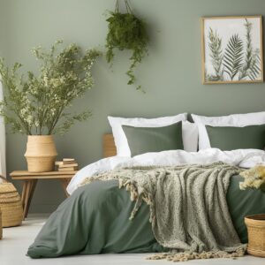 mkxi olive green shabby chic duvet cover queen textured linen look soft prewashed cotton bedding set 1 duvet cover 90x90 inches with zipper and 2 pillowcases