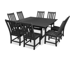 polywood vineyard 9-piece farmhouse dining set (black)