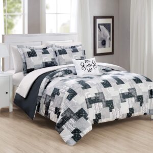 Chic Home Utopia 4 Piece Reversible Duvet Cover Set Patchwork Bohemian Paisley Print Design Bedding-Decorative Pillow Shams Included, King, Black