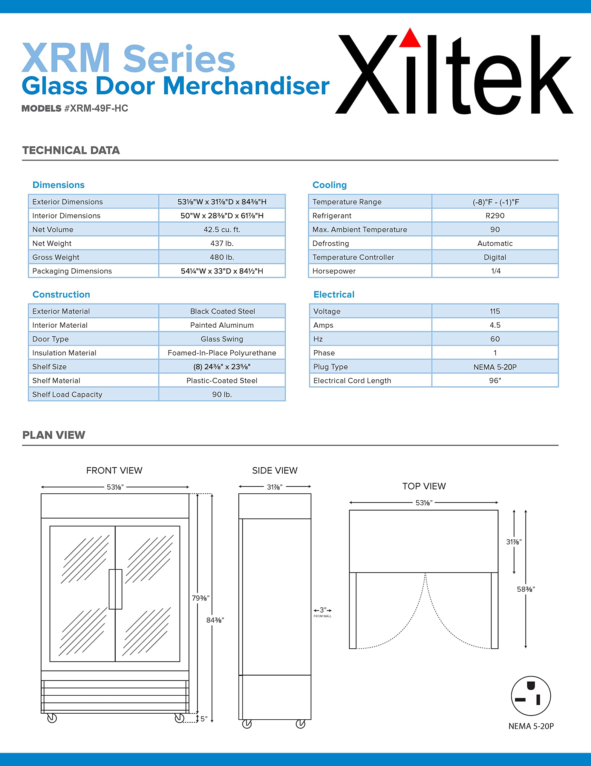 Xiltek Double Door Upright Commercial Display Freezer - Large Capacity Glass Door Merchandiser Freezer 45 CU Ft.