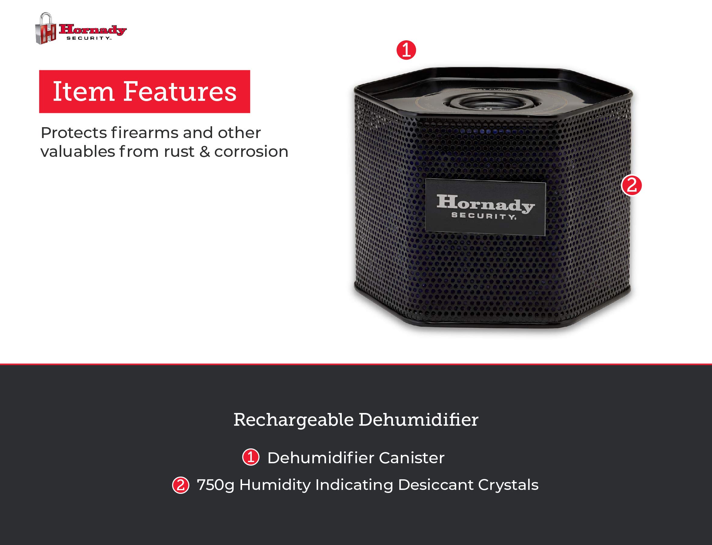 Hornady Reusable Canister Dehumidifier 750G, 95902 - Portable, Easy to Use Moisture Absorbers for Gun Safes & Cabinets - Prevent Moisture Damage for Gun Safe Accessories, Firearms in Your Gun Vault