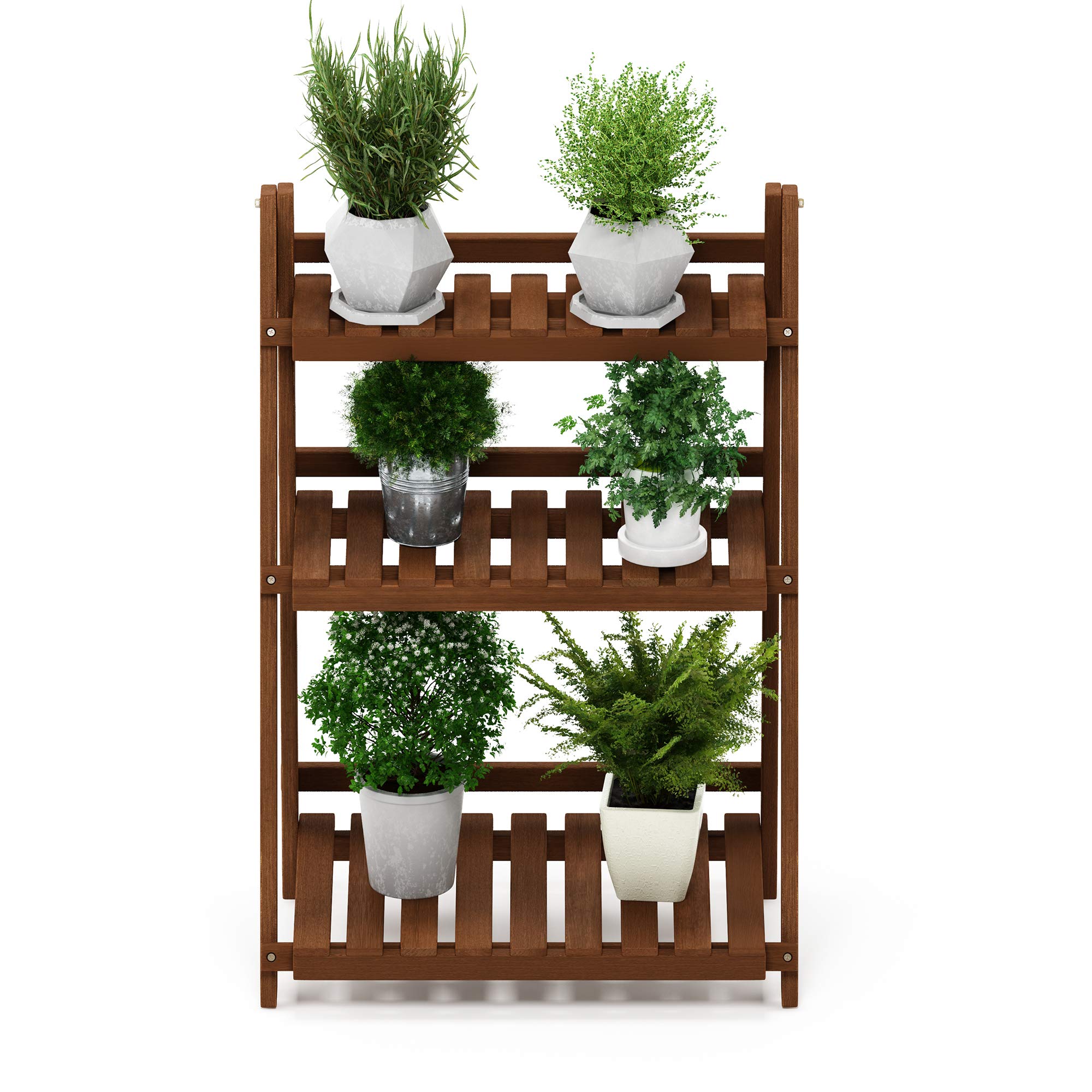 Furinno FG18452 Tioman Hardwood Patio Furniture Outdoor 3-Tier Flower Rack, Natural