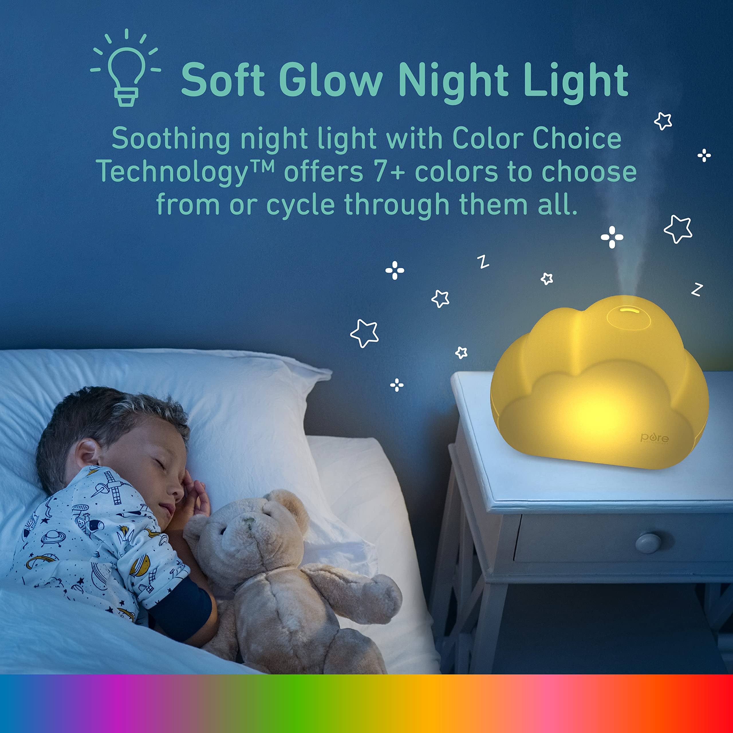 Pure Enrichment® PureBaby® Cloud Ultrasonic Cool Mist Humidifier - Quiet Variable Mist for up to 24 Hrs, Color Night Light, BPA-Free, Ideal for Baby