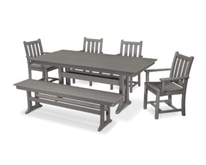 polywood traditional garden 6-piece farmhouse dining set with bench (slate grey)