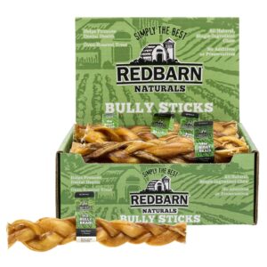 redbarn 9" braided bully sticks for dogs. natural, grain-free, highly palatable, long-lasting dental chews sourced from free-range, grass-fed cattle (3 sticks)