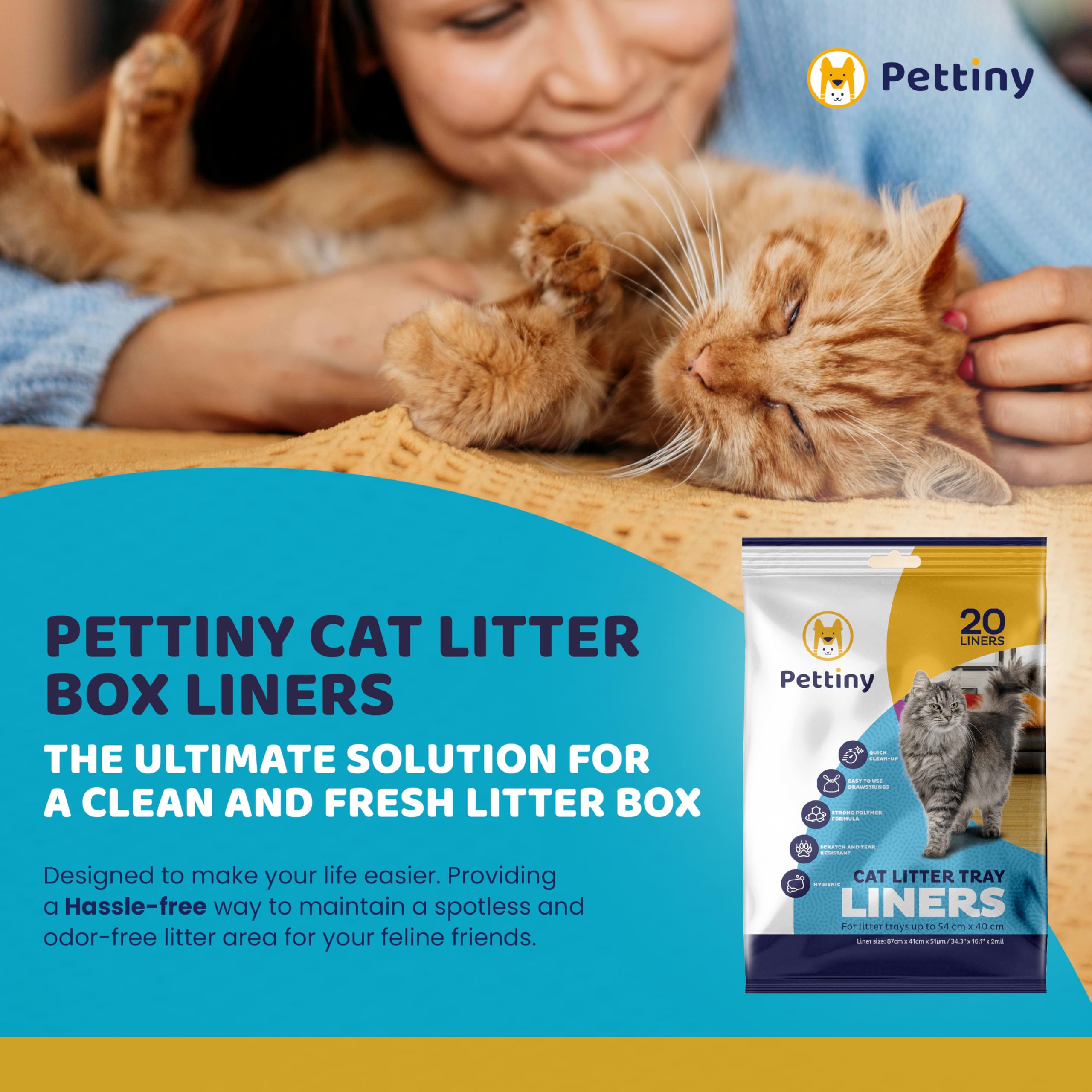 Cat Litter Box Liners with Drawstrings - 34" x 16" Scratch Resistant Cat Litter Bags for Medium & Large Litter Trays - Kitty Litter Bags and Cat Box Liners - Easy to Use Cat Litter Liners - 20 Count