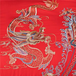 EsyDream Luxury Double Happiness Dragon and Phoenix Bird Embroidery Chinese Wedding Red Bedding Set King Queen Size 100% Cotton Embroider Red Wedding Duvet Bedlinen Sets(Color 1 King,6PC/Set)