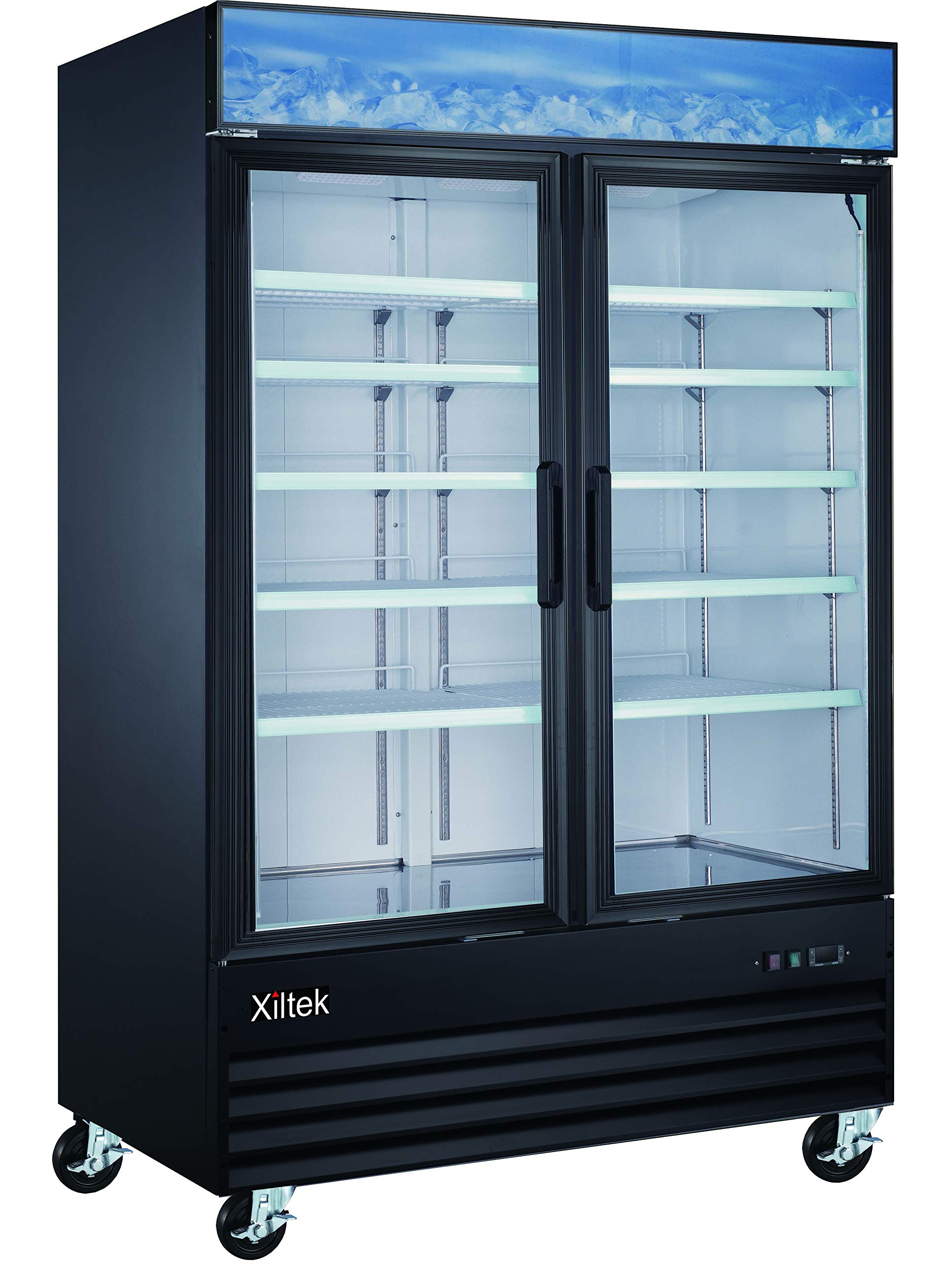 Xiltek Double Door Upright Commercial Display Freezer - Large Capacity Glass Door Merchandiser Freezer 45 CU Ft.