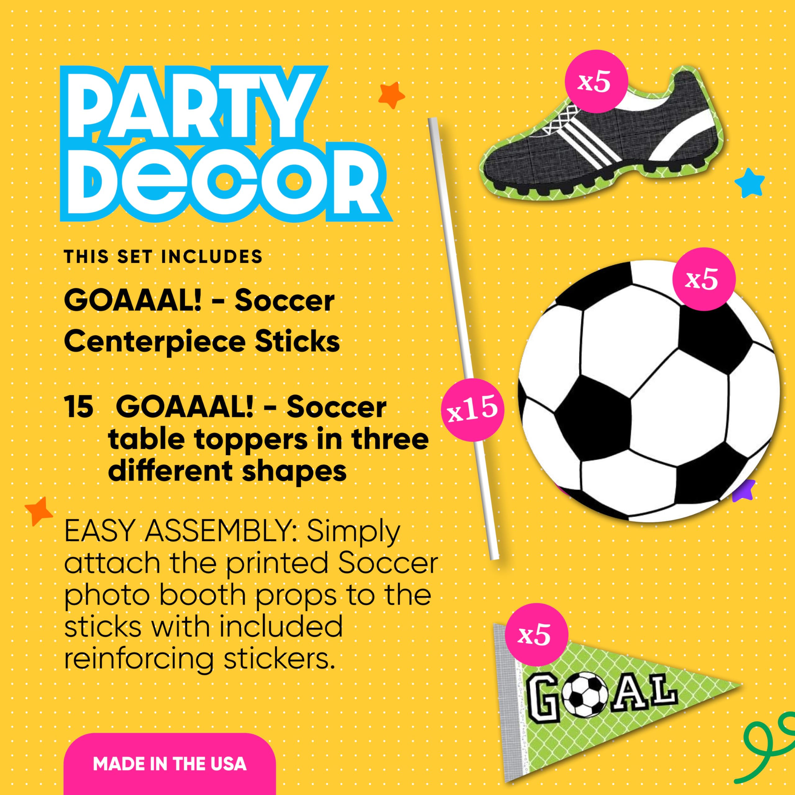 Big Dot of Happiness Goal - Soccer Party Decorations - Soccer Baby Shower or Birthday Party Centerpieces - Sports Party Centerpieces - Sport Decorations- Soccer Party Table Toppers - Set 15