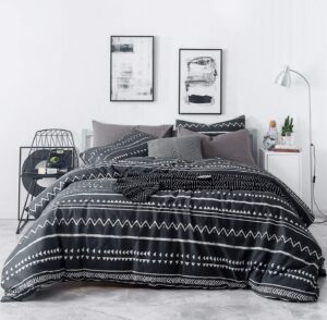 susybao boho geometric duvet cover queen 100% cotton black and white duvet cover 3 pcs set 1 southwestern bohemian aztec duvet cover with zipper ties 2 pillowcases soft white striped bedding