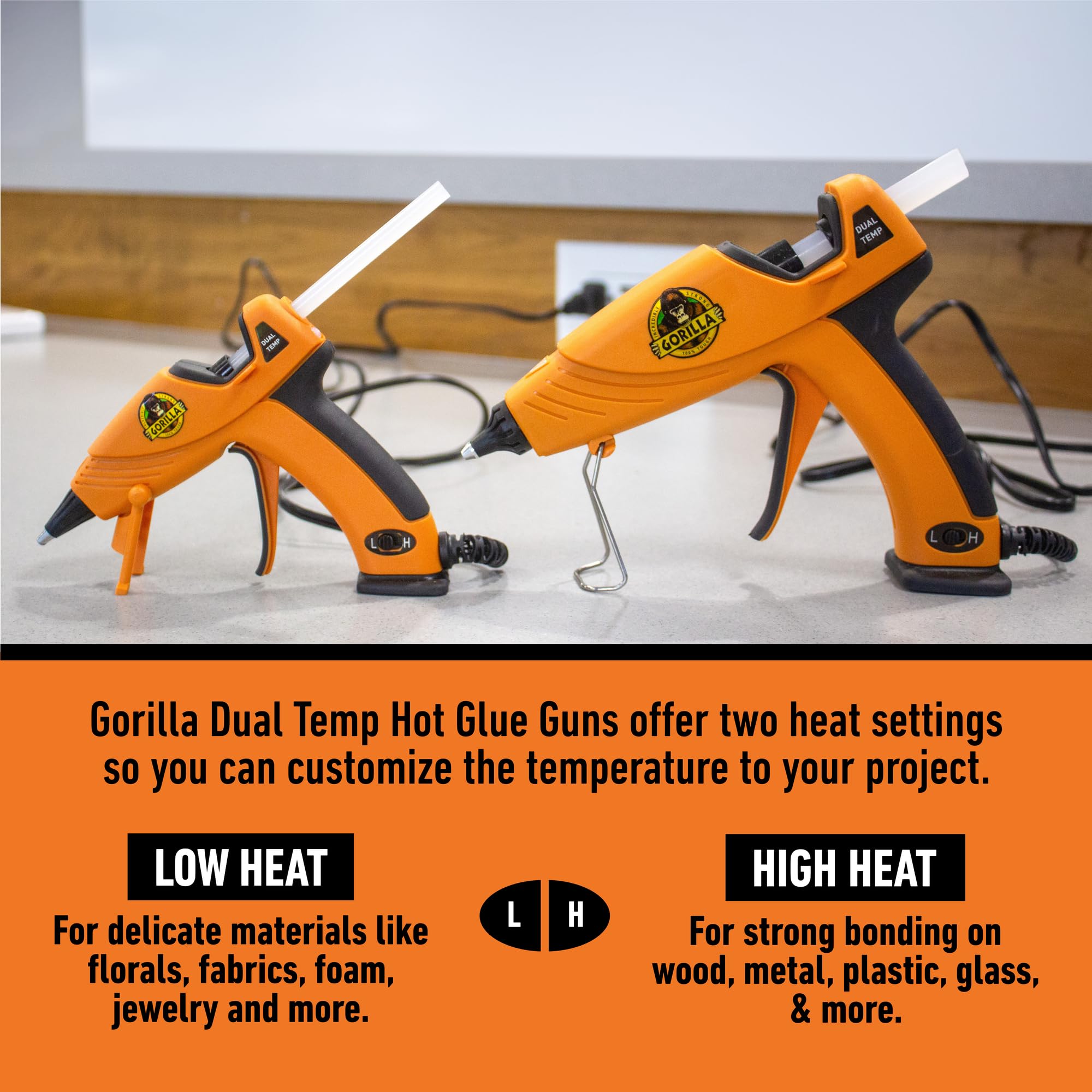 Gorilla Dual Temp Mini Hot Glue Gun Kit with 75 Hot Glue Sticks, Precision Nozzle, and Easy Squeeze Trigger, for DIY, Craft, Repairs, and More, Orange (Combo Pack:1 Mini Gun, 75 Glue Sticks)