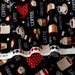 Timeless Treasures Coffee Break Mixed Coffees Black, Fabric by the Yard