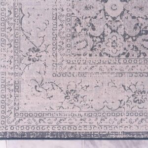 Unique Loom Leila Collection Distressed, Traditional, Vintage, Border, High-Low Pile, Botanical Area Rug, 8' 0 x 8' 0 Square, Navy Blue/Ivory