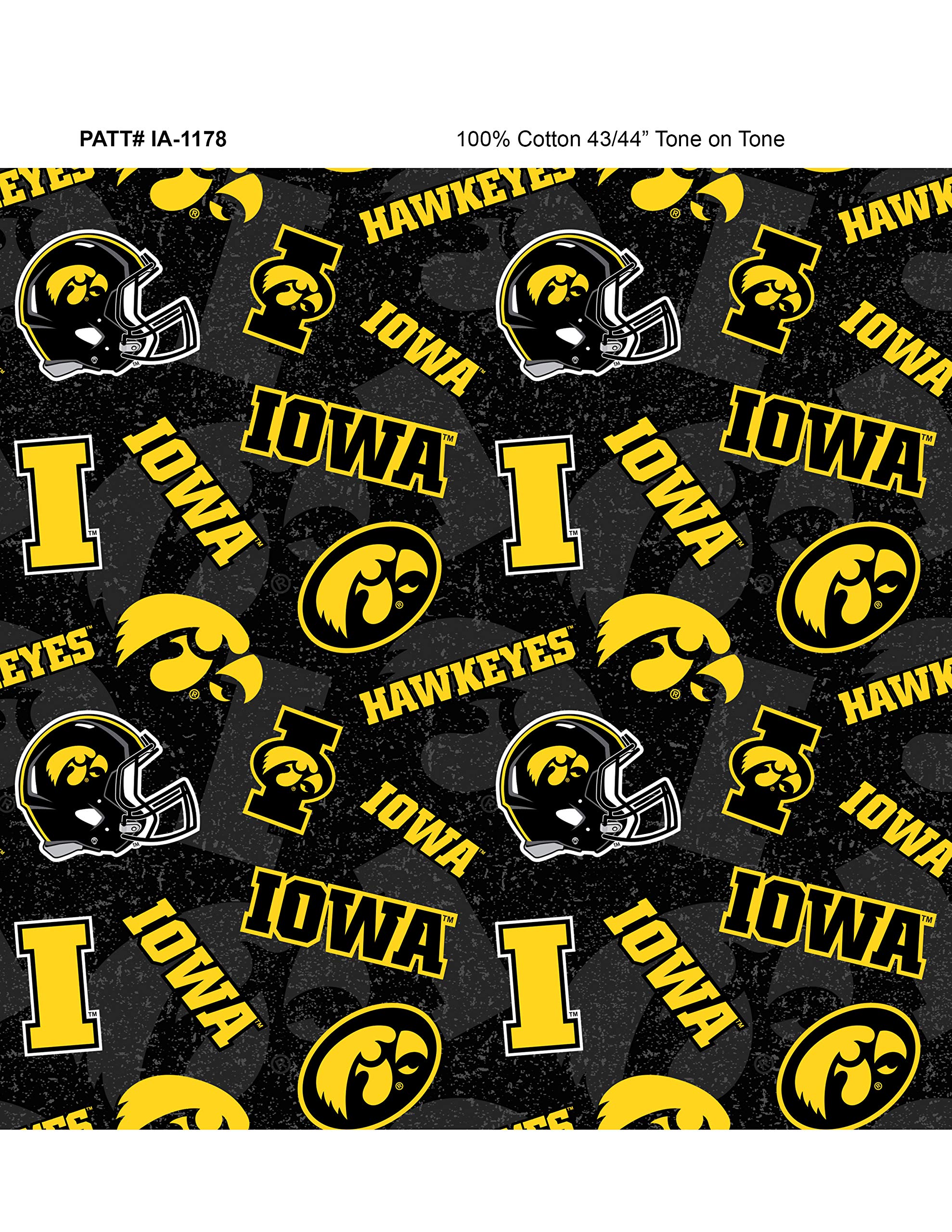 SYKEL ENTRPRISES University of Iowa Cotton Fabric with New Tone ON Tone Design -Newest Pattern