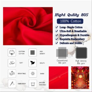 EsyDream Luxury Double Happiness Dragon and Phoenix Bird Embroidery Chinese Wedding Red Bedding Set King Queen Size 100% Cotton Embroider Red Wedding Duvet Bedlinen Sets(Color 1 King,6PC/Set)