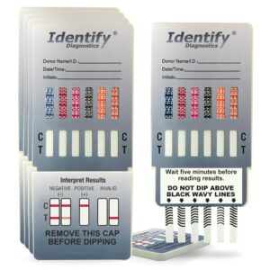 identify diagnostics drug test cards - 100 pack - 12 panel clia waived instant urine drug test kit for amp,bar,bup,bzo,coc,mdma,met,mop/opi,mtd,oxy,pcp,thc