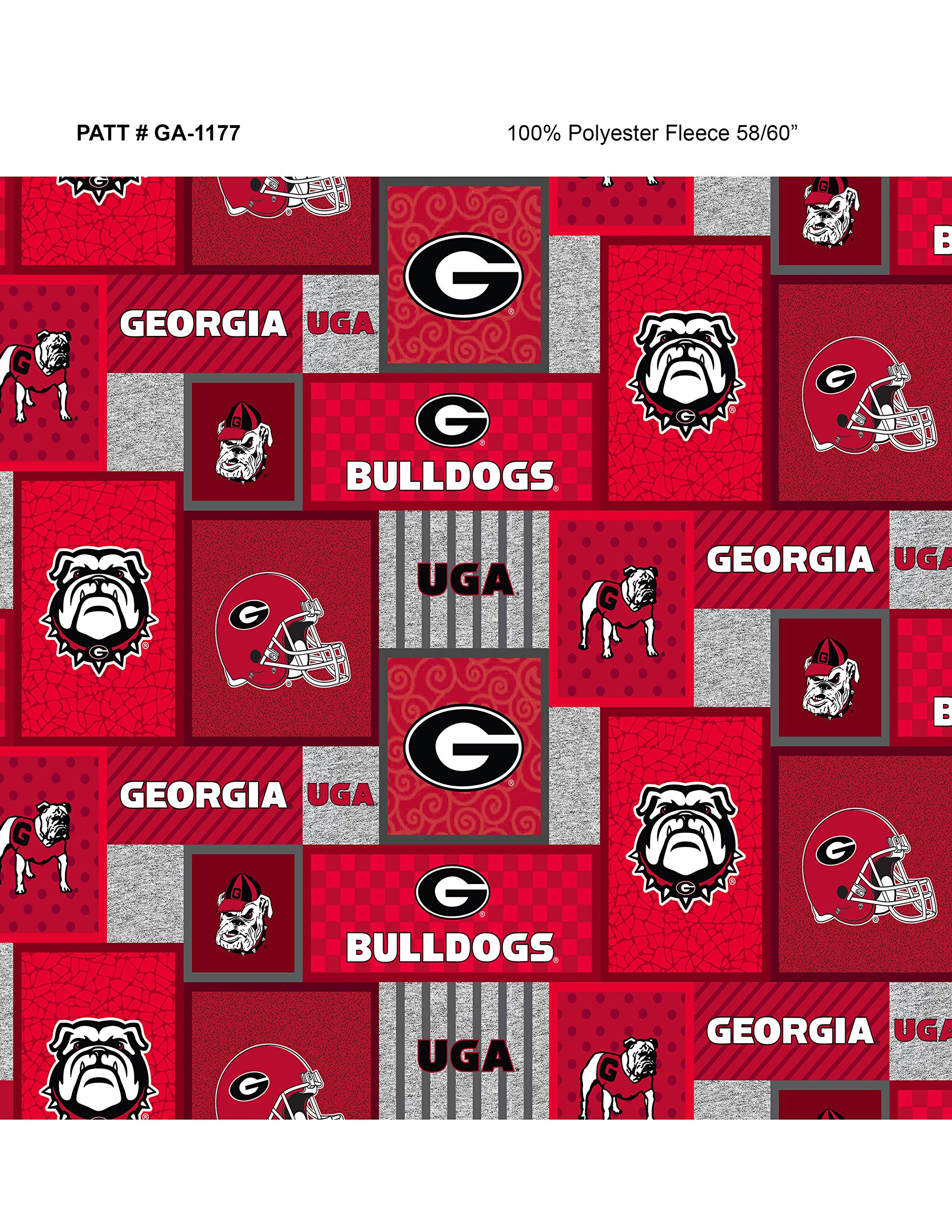 SYKEL ENTERPRISES University of Georgia Fleece Blanket Fabric-Georgia Bulldogs Fleece Fabric with New Patch PATTTERN-Sold by The Yard