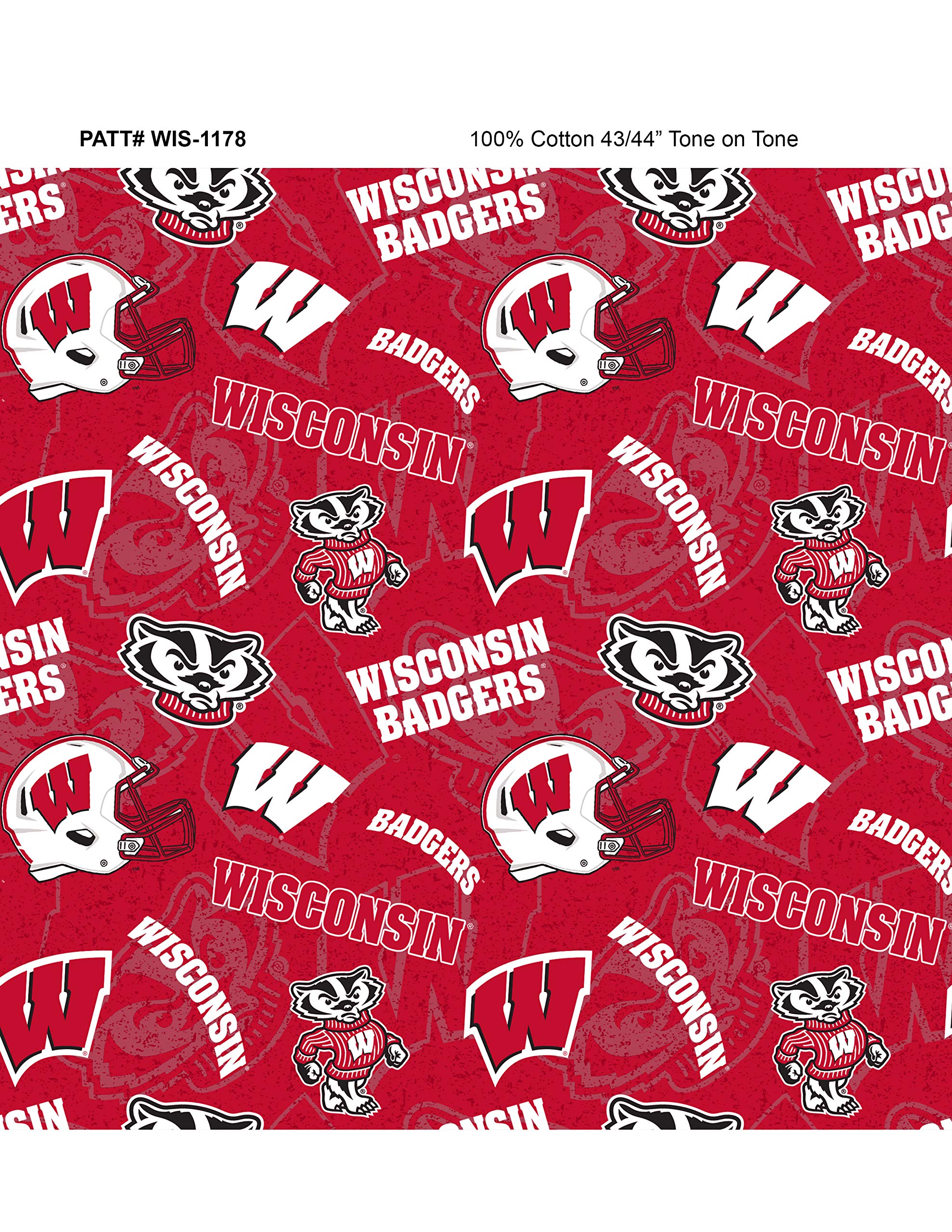 University of Wisconsin Cotton Fabric with New Tone ON Tone Design Newest Pattern