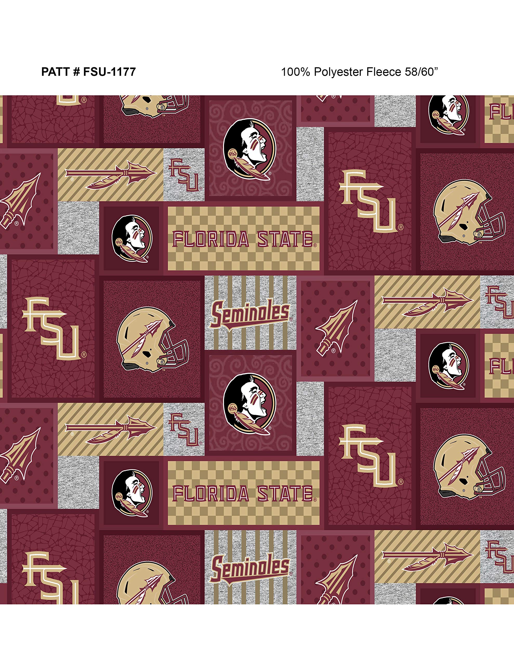 SYKEL ENTERPRISES Florida State Fleece Blanket Fabric-Florida State Seminoles Fleece Fabric with New Patch Pattern-Sold by The Yard