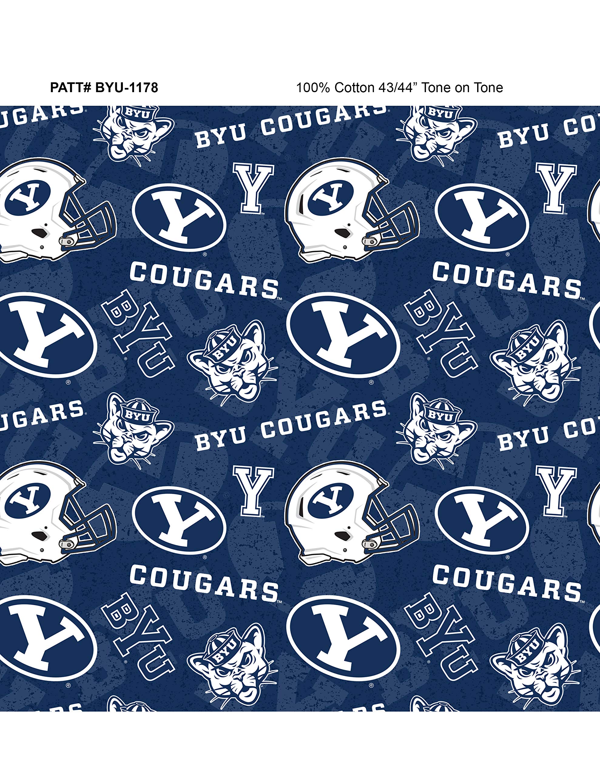 SYKEL ENTERPRISES Brigham Young BYU Cotton Fabric with New Tone ON Tone Design Newest Pattern