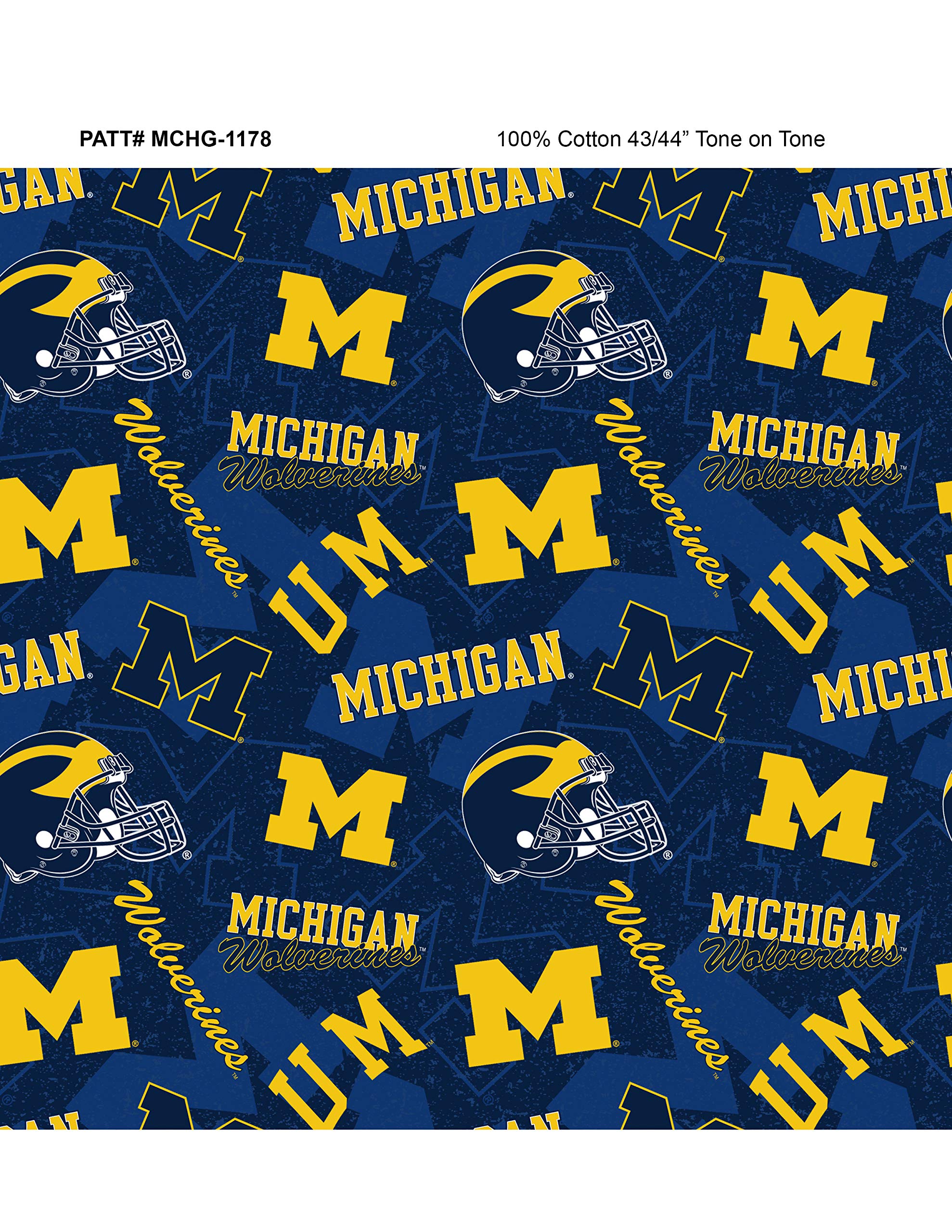 m square University of Michigan Cotton Fabric with New Tone ON Tone Design Newest Pattern