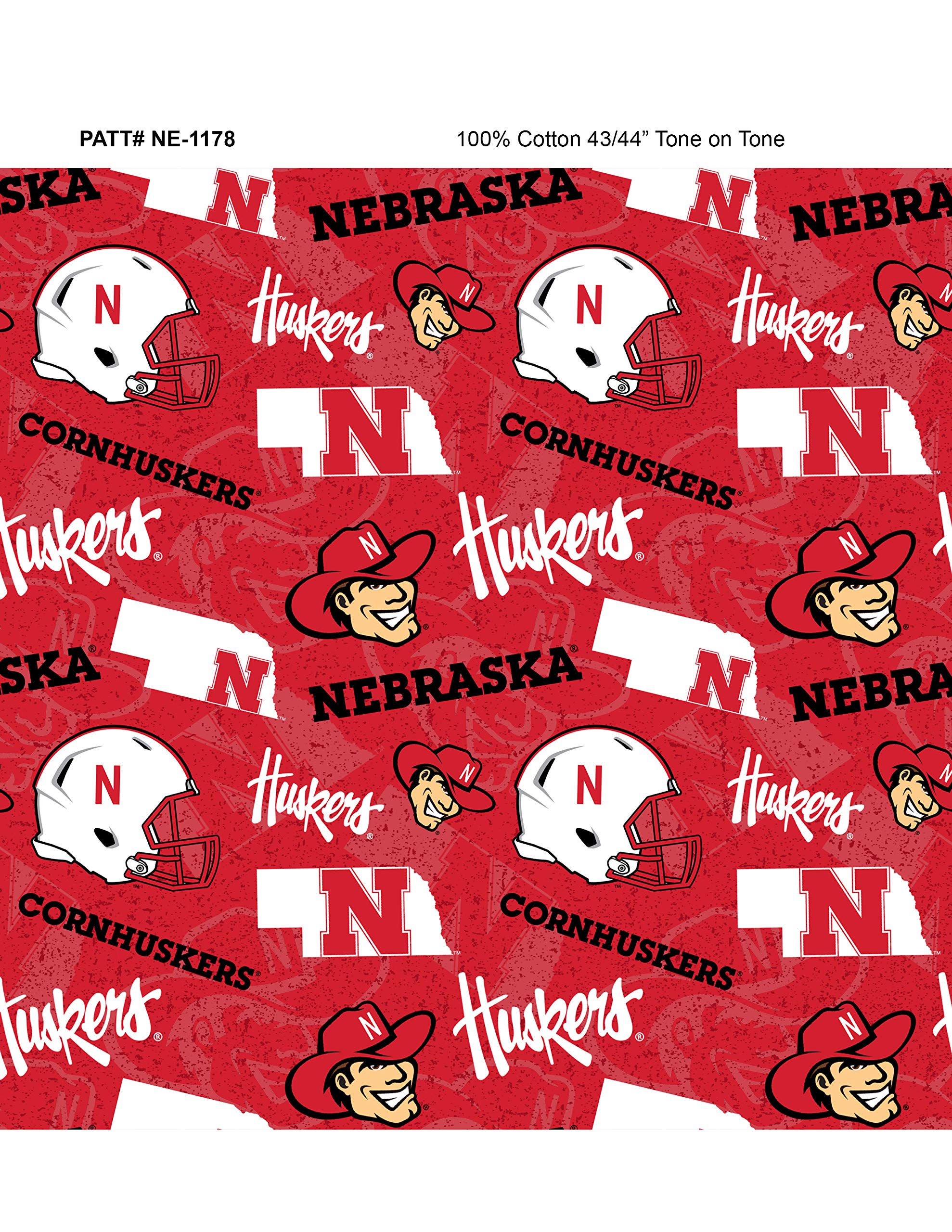 University of Nebraska Cotton Fabric with New Tone On Tone Design Newest Pattern