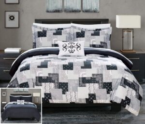 chic home utopia 4 piece reversible duvet cover set patchwork bohemian paisley print design bedding-decorative pillow shams included, king, black