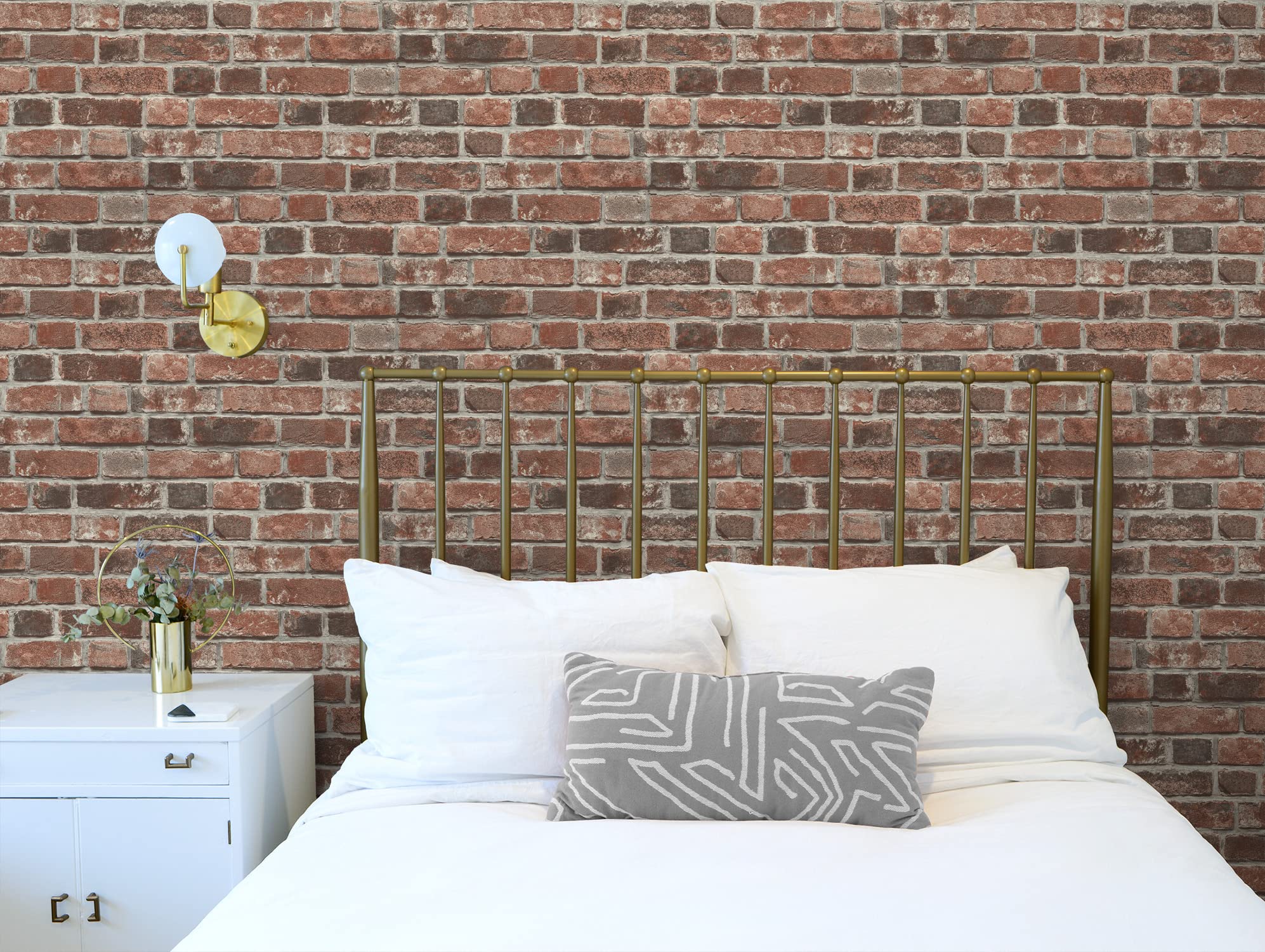 NextWall Distressed Faux Brick Peel and Stick Wallpaper (Red)