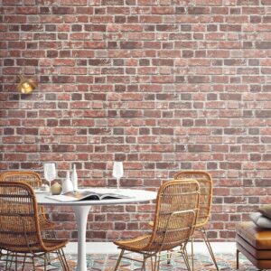 NextWall Distressed Faux Brick Peel and Stick Wallpaper (Red)