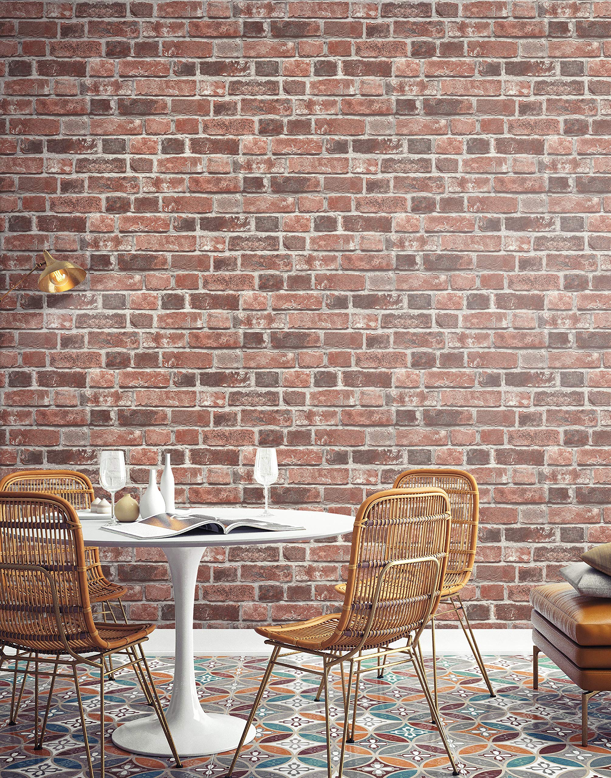 NextWall Distressed Faux Brick Peel and Stick Wallpaper (Red)