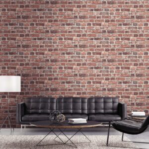 NextWall Distressed Faux Brick Peel and Stick Wallpaper (Red)