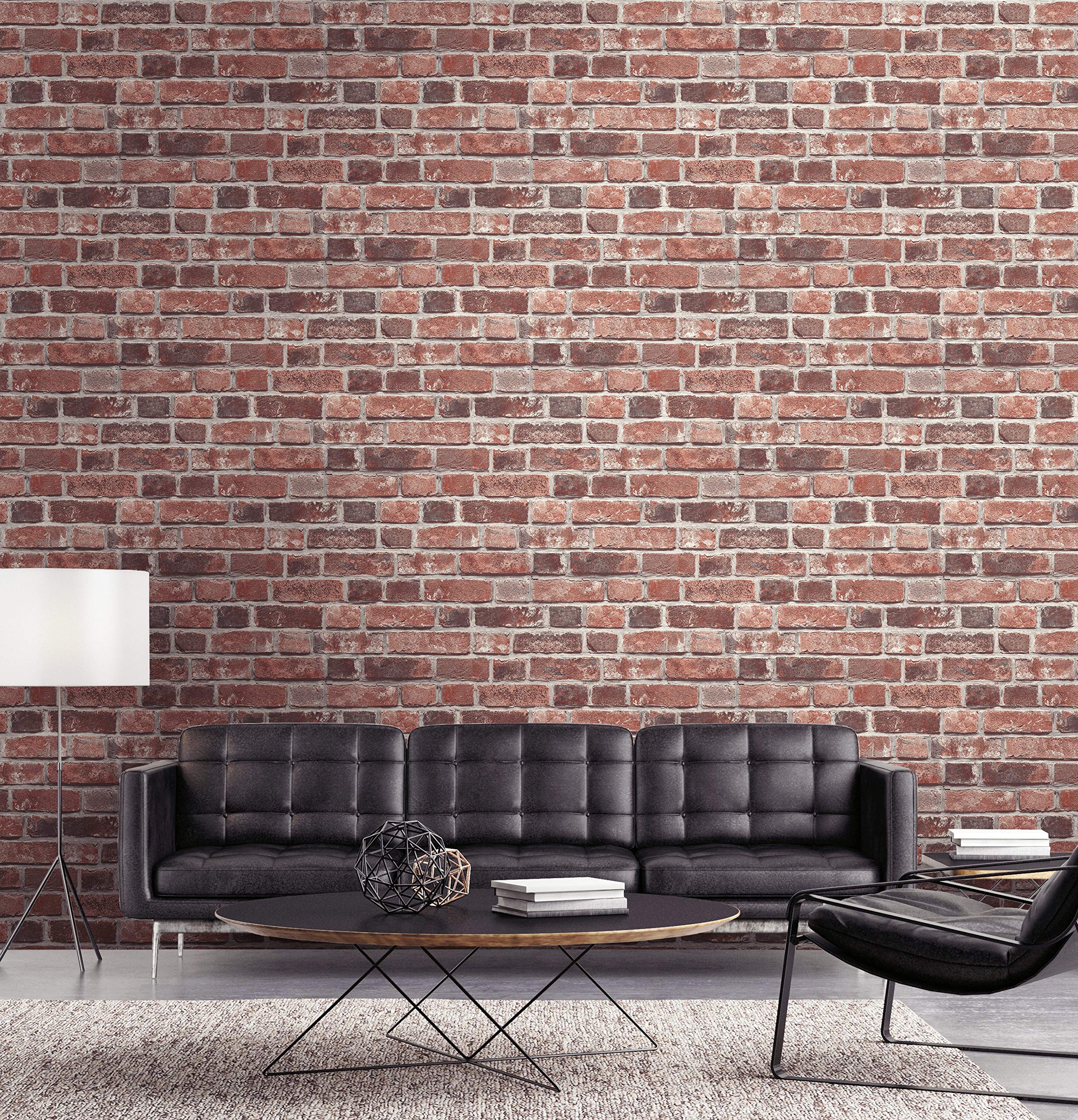 NextWall Distressed Faux Brick Peel and Stick Wallpaper (Red)