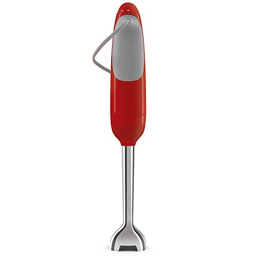 SMEG Handheld Immersion Blender 5 Speeds with Turbo Boost Stainless Steel Blades Nonslip Ergonomic Handle HBF11RDUS, Red