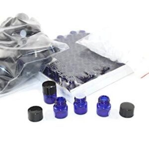 1/4 Dram (1ml) Cobalt Blue Glass Vial Bottle (144) w/Flat Black Screw Caps and Orifice Reducers