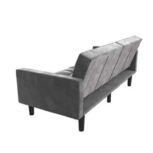 DHP Hayden 78 Inch Futon Sofa Bed in Microfiber, Upholstered Couch Sleeper with Tufted Back and Seat, Mid-Century Modern, Gray