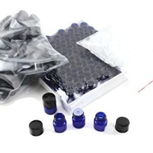 1/4 Dram (1ml) Cobalt Blue Glass Vial Bottle (144) w/Flat Black Screw Caps and Orifice Reducers