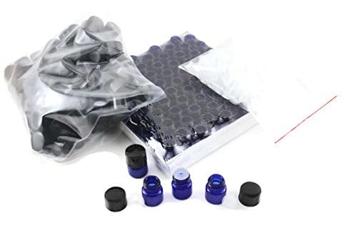 1/4 Dram (1ml) Cobalt Blue Glass Vial Bottle (144) w/Flat Black Screw Caps and Orifice Reducers