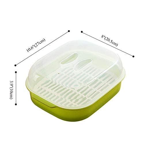 Microwave Oven Steamer Cook Container with Lid Plastic for Steamed Bread Bun Dumpling Fish Kitchen Utensil (Green)