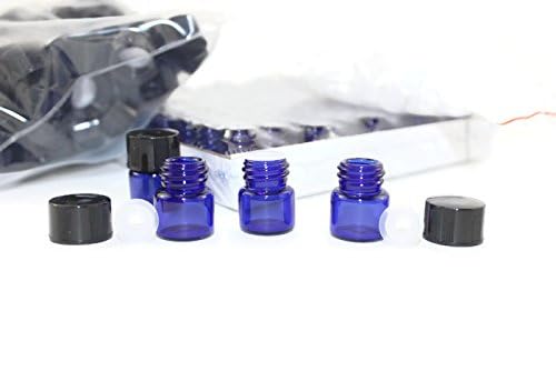 1/4 Dram (1ml) Cobalt Blue Glass Vial Bottle (144) w/Flat Black Screw Caps and Orifice Reducers