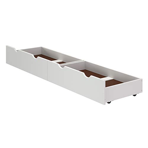 White Wood Underbed Storage Drawers on Wheels - Bedroom Dresser Organizer Shelf - Set of 2 - Perfect for Small Spaces and Storing Clothes - 9 3/8 in. H - Works with Any 9.75 in. and Bed Frame