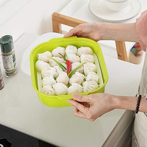 Microwave Oven Steamer Cook Container with Lid Plastic for Steamed Bread Bun Dumpling Fish Kitchen Utensil (Green)