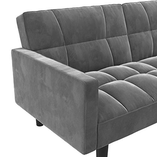 DHP Hayden 78 Inch Futon Sofa Bed in Microfiber, Upholstered Couch Sleeper with Tufted Back and Seat, Mid-Century Modern, Gray